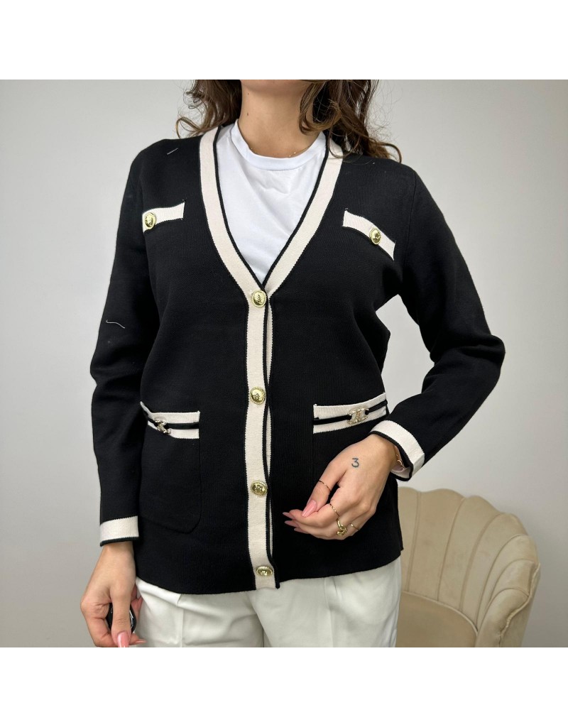CARDIGAN BICOLORE CON BOTTONI NERO CARDIGAN BICOLORE CON BOTTONI NERO